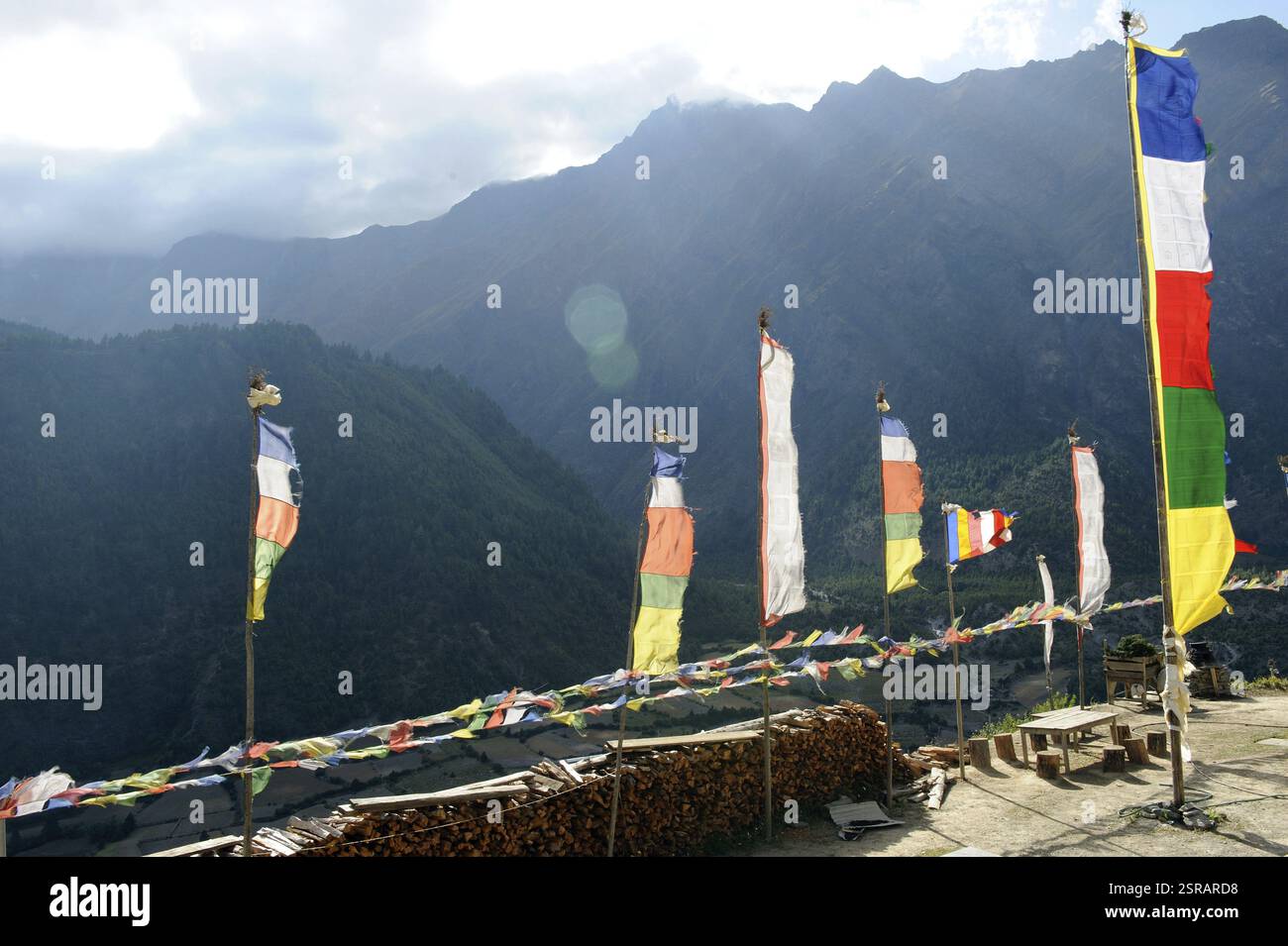 Holy flag, Upper Pisang, Nepal, Asia Stock Photo - Alamy