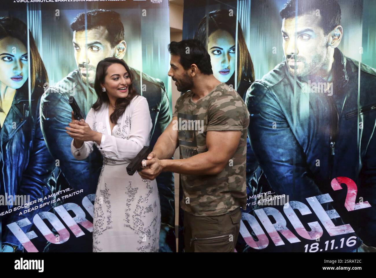 Bollywood actors John Abraham and Sonakshi Sinha during the trailer ...