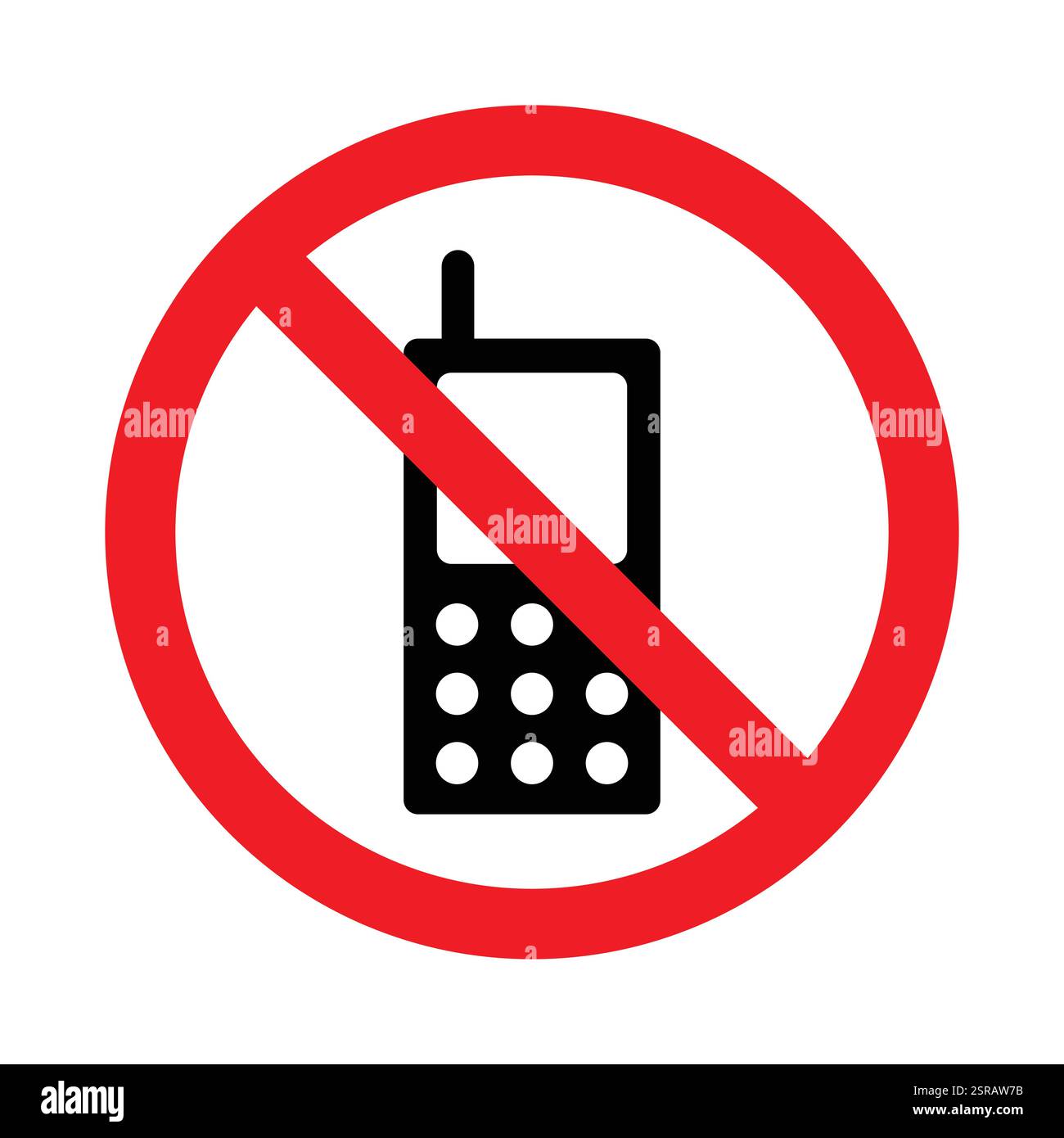 Keypad mobile phone with antenna icon red prohibited ban symbol on ...