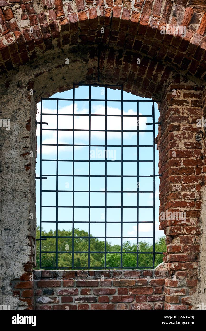 Barred window of old castle ruins of Brandenburg castle of Teutonic ...