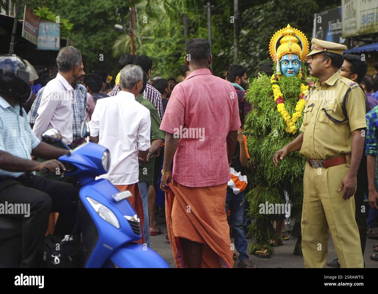 Traditional Kummatti dancers wear wooden masks various Indian gods ...