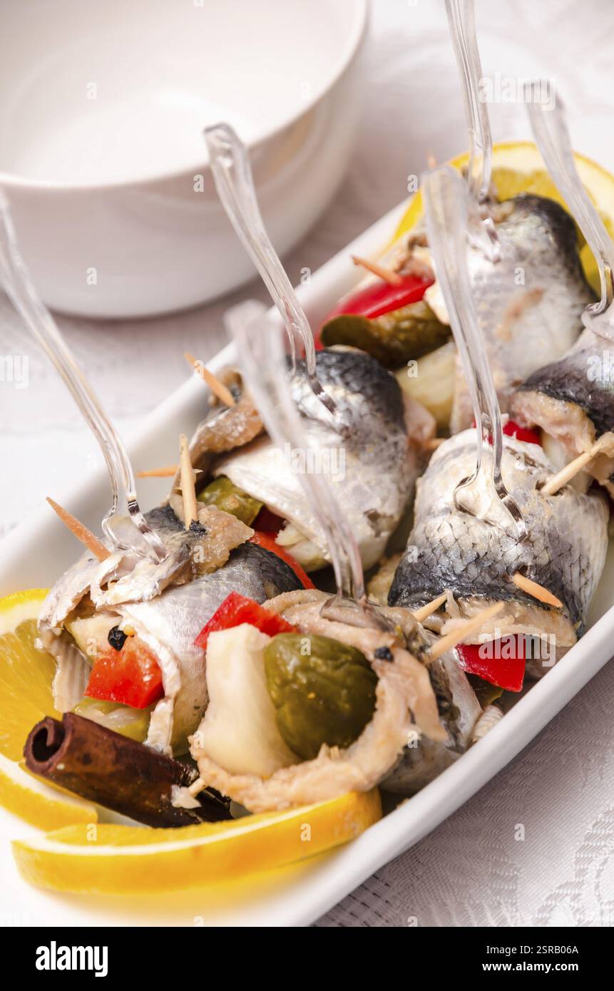 Pickled spicy herring Stock Photo - Alamy
