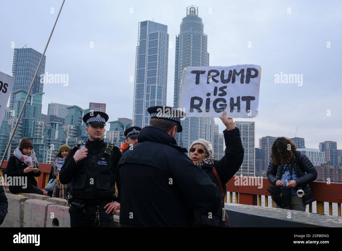 London, UK. 15th February, 2025. A woman conducting a solo protest in ...