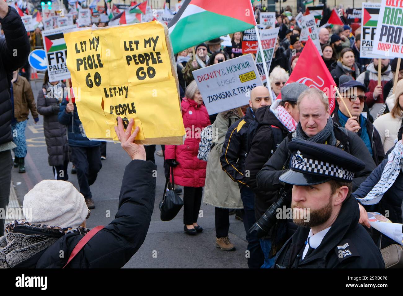 London, UK. 15th February, 2025. A woman conducting a solo protest in ...