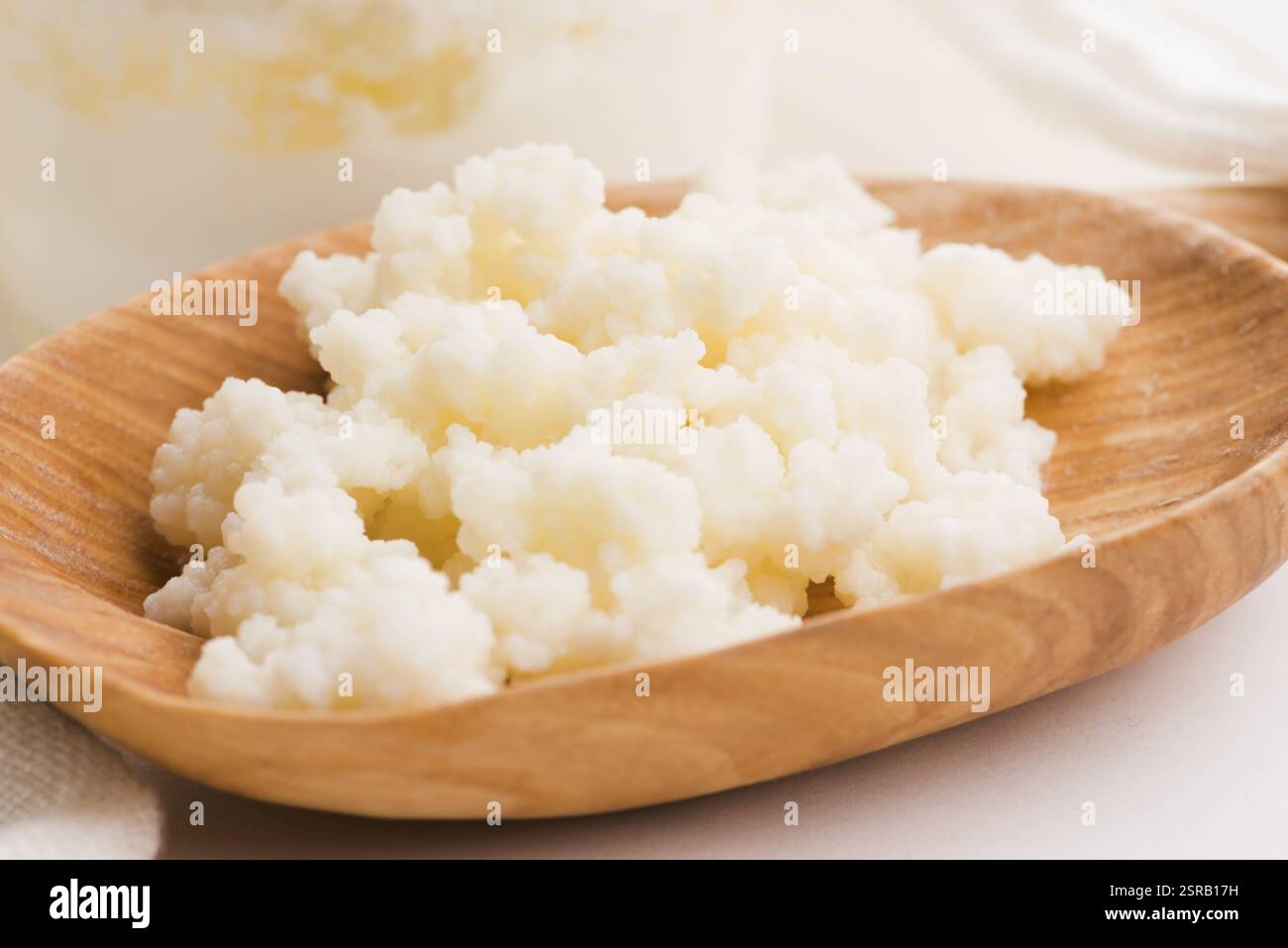 Milk kefir grains in spoon. Yeast bacterial fermentation starter Stock ...