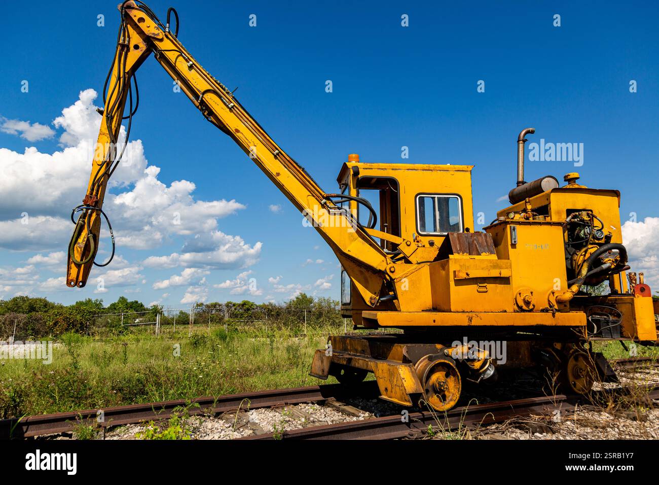 A vintage railroad tie crane on display at the Fort Wayne Railroad ...