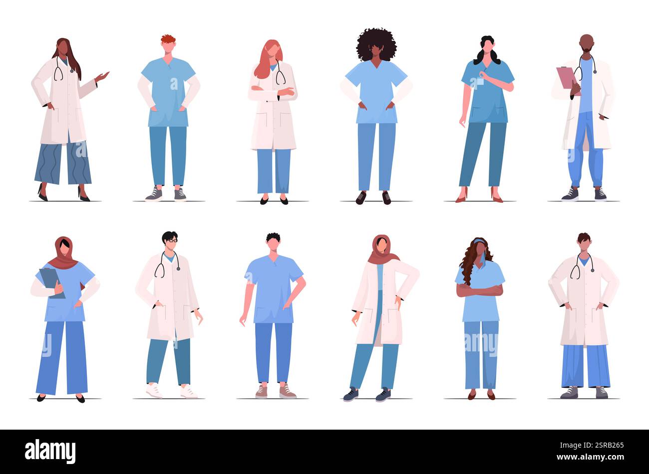 Set of doctors, nurses and medical personnel team. Professional therapist and hospital staff ...