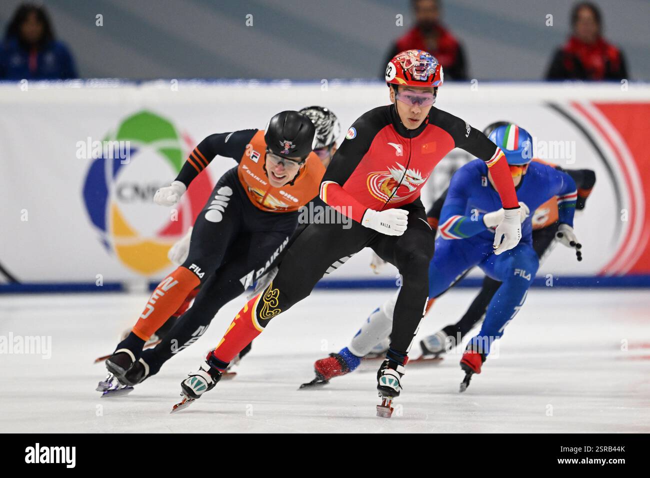SUN Long of China celebrates winning in the Mens 500m race on Day 2 of ...