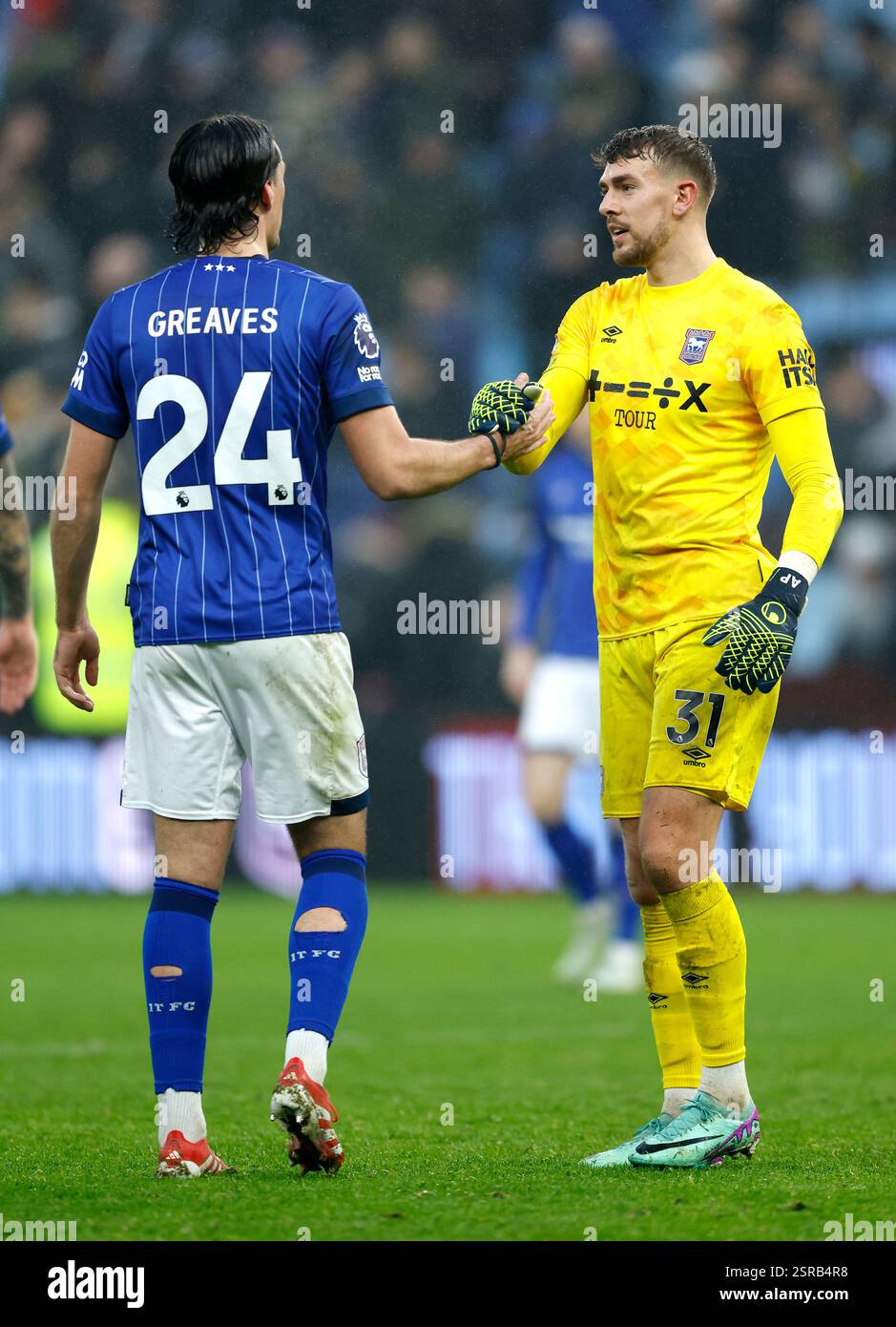 Ipswich Town's Jacob Greaves (left) and goalkeeper Alex Palmer ...