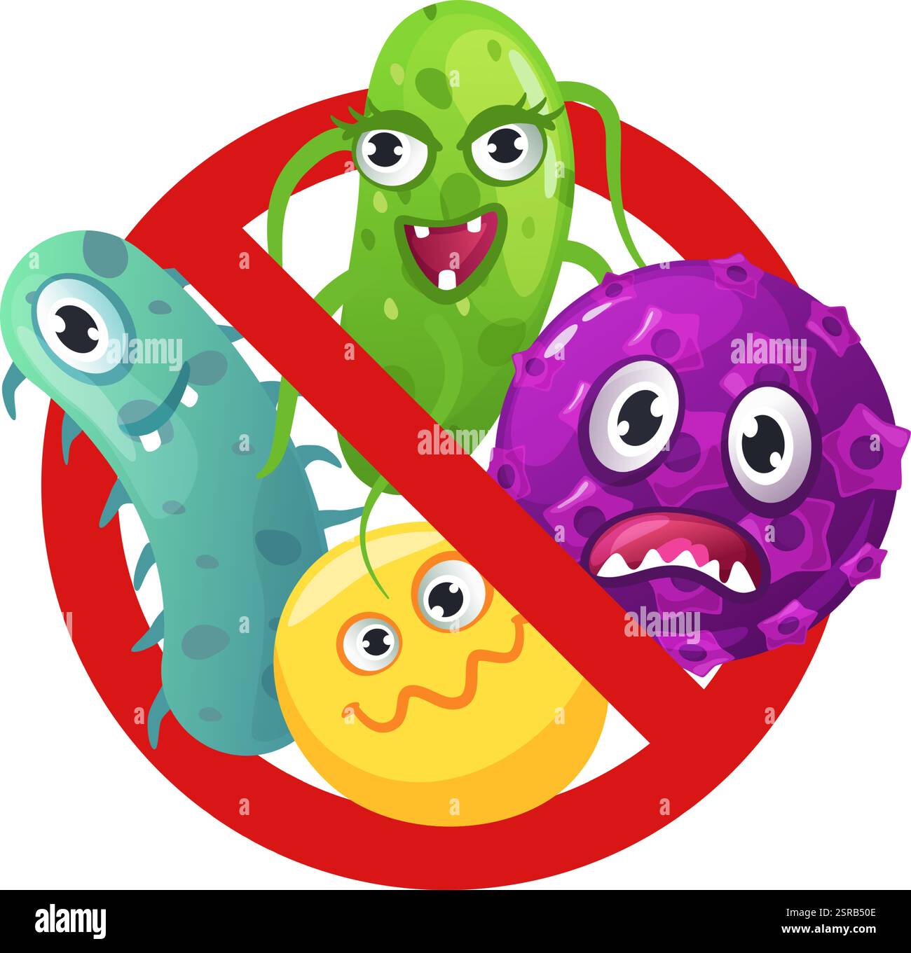 Cartoon illustration of a red forbidden sign crossed over three funny ...