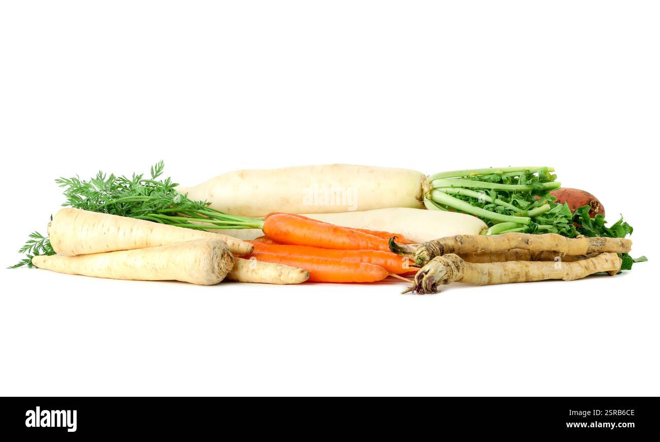 Many different root vegetables isolated on white Stock Photo - Alamy