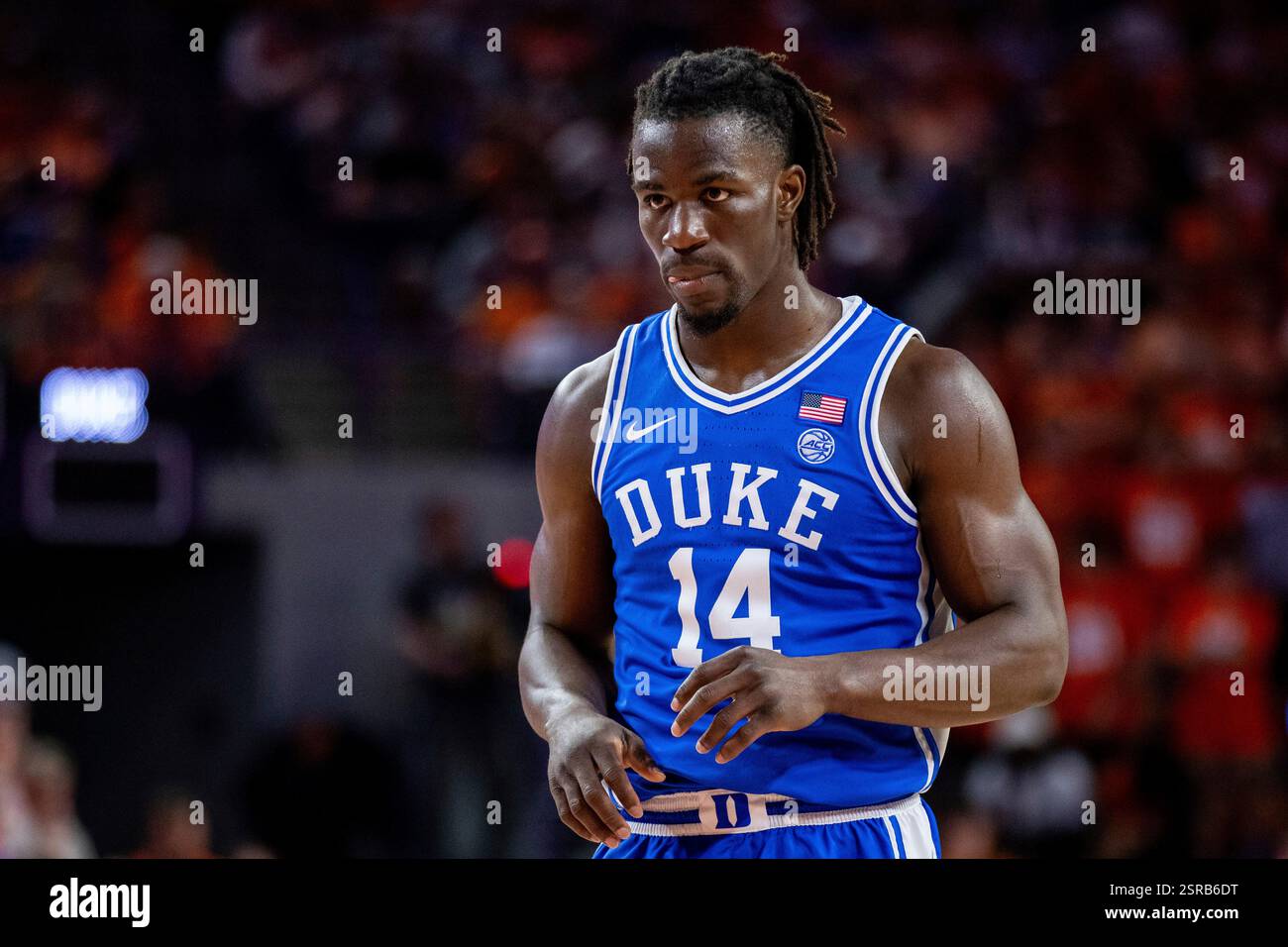 Duke guard Sion James (14) lines up for free throw against Clemson ...