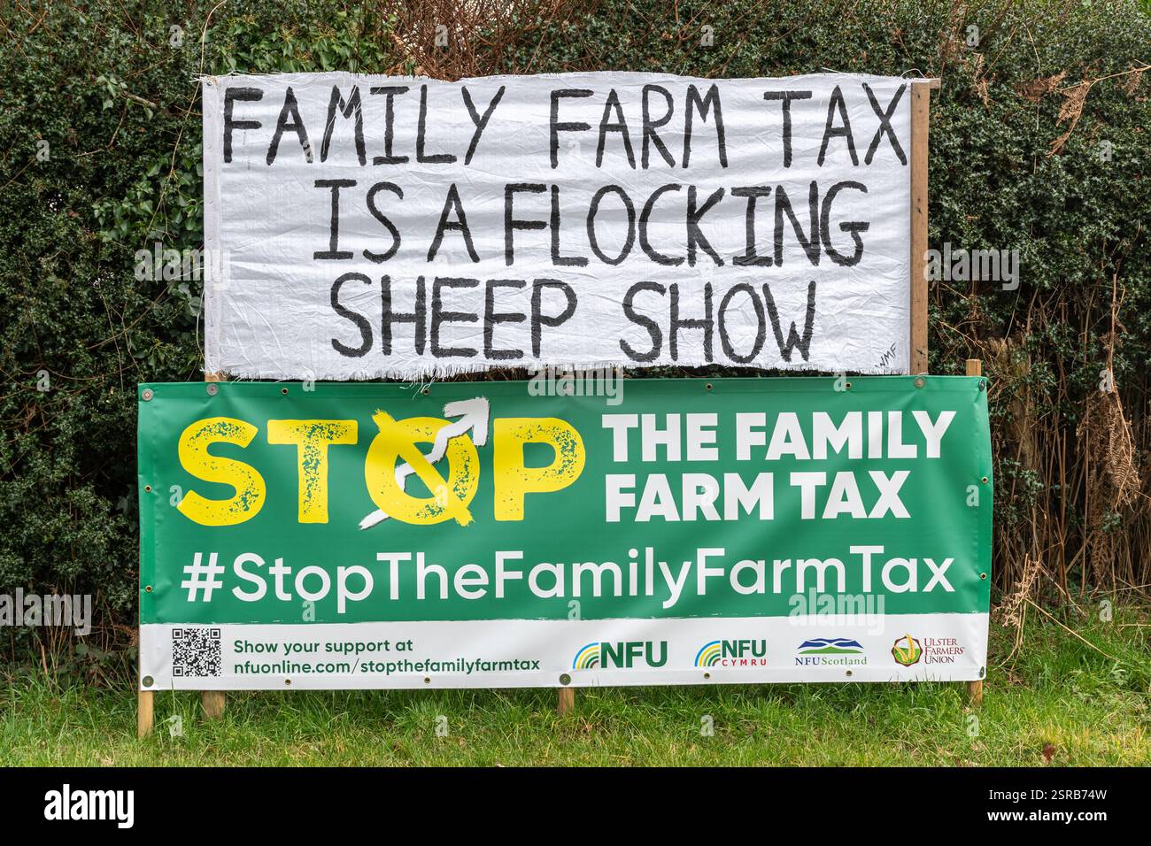 Surrey, England, UK. February 2025. A large Stop the Family Farm Tax ...