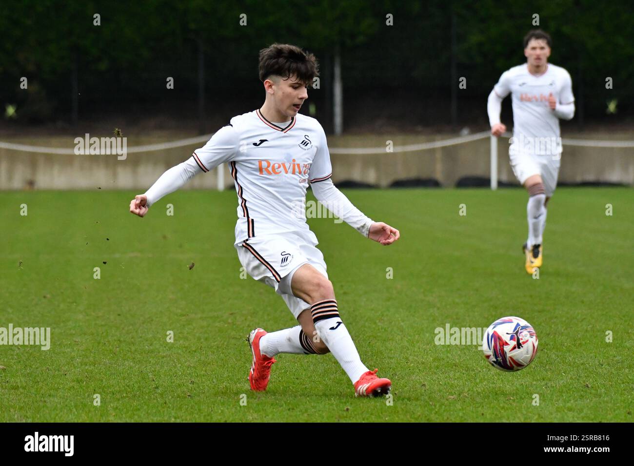 Landore, Swansea, Wales. 15 February 2025. Alex Godfrey of Swansea City ...