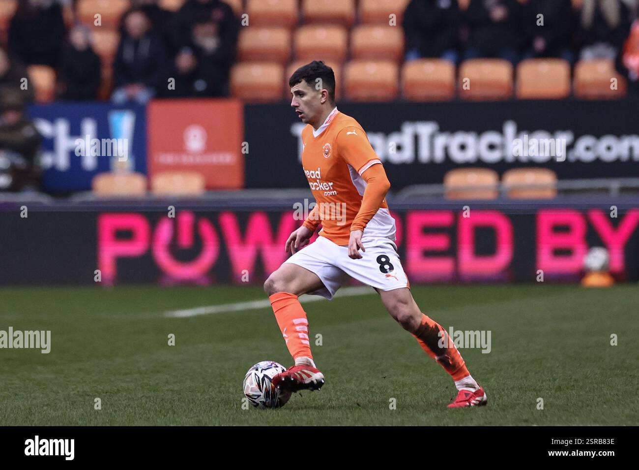 Blackpool, UK. 15th Feb, 2025. Albie Morgan of Blackpool with the ball ...