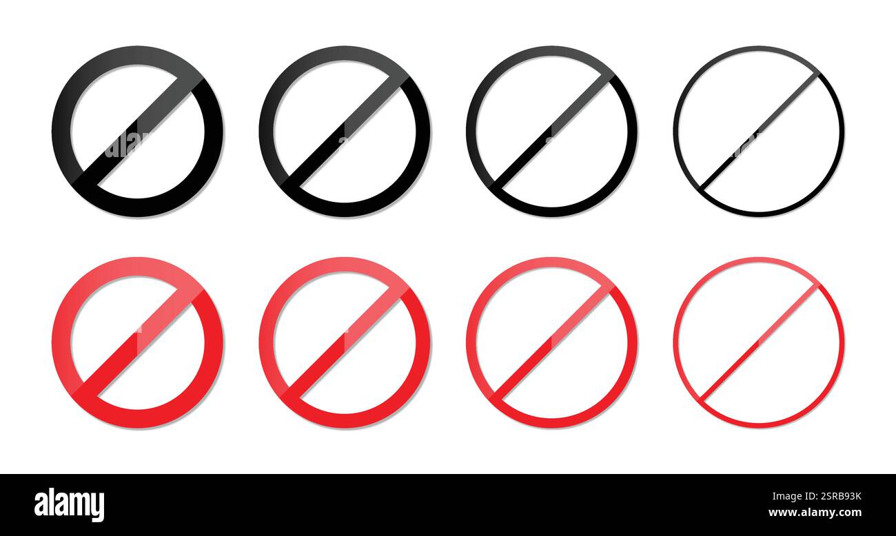 Set of ban symbol in black and red color in glossy style. Stop, ban ...