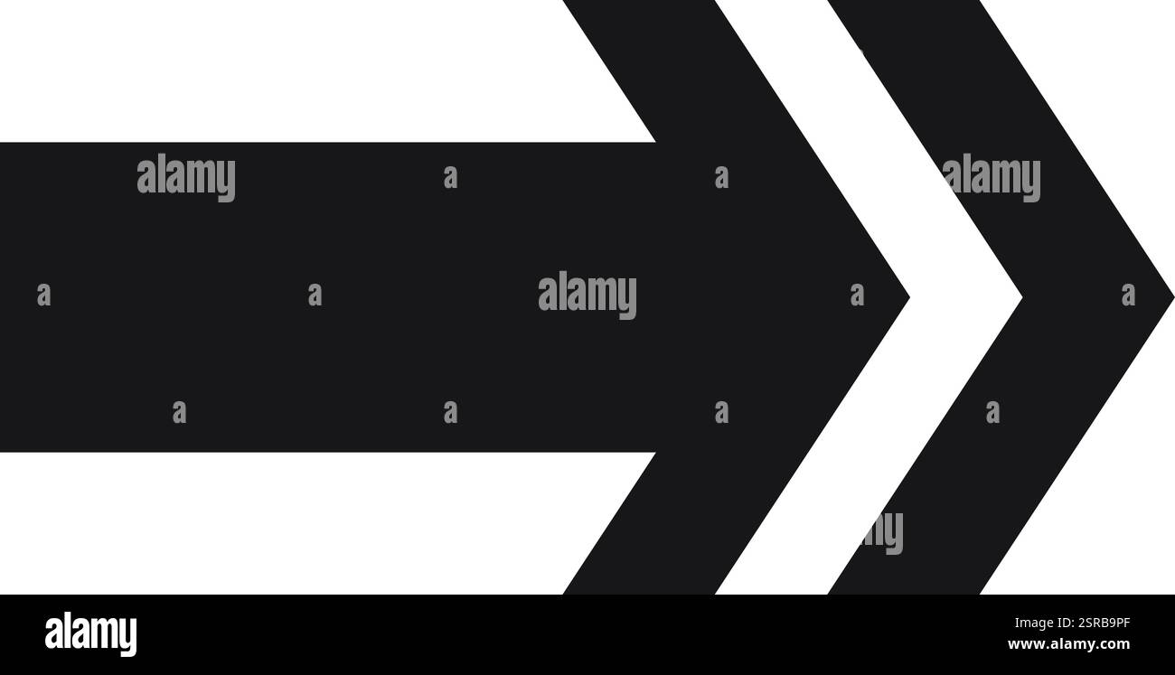 Simple black arrow pointing right with double outline isolated on a ...