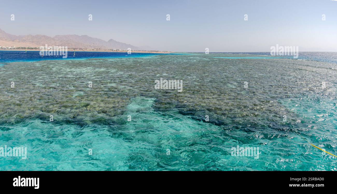 Panoramic view of Red Sea coral reef under bright daylight. Clear ...