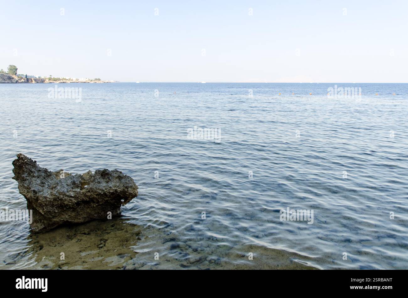 Serene coastal scene with sparkling blue sea meeting clear sky ...