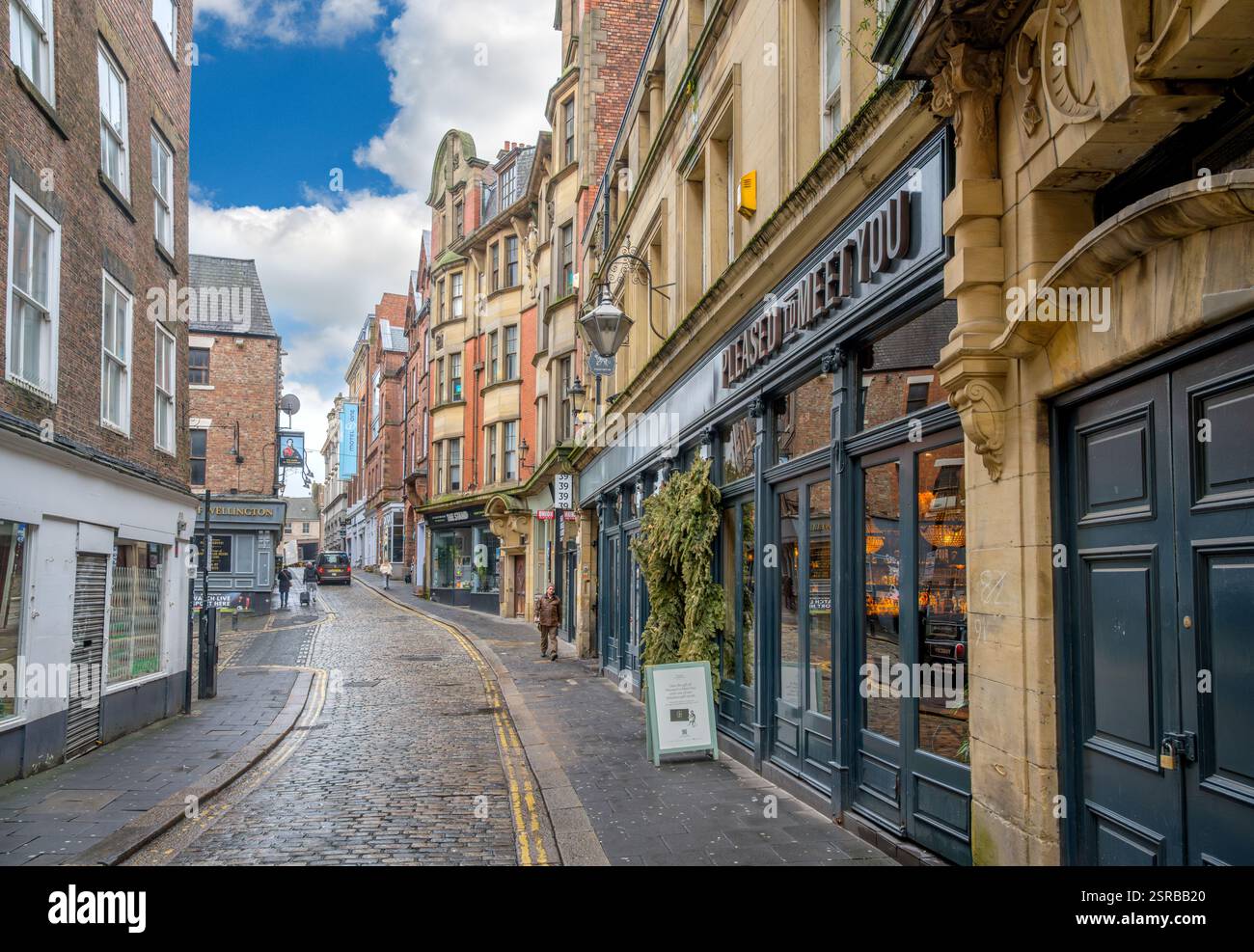 High Bridge, a typical cobbled street in the city centre, Newcastle ...