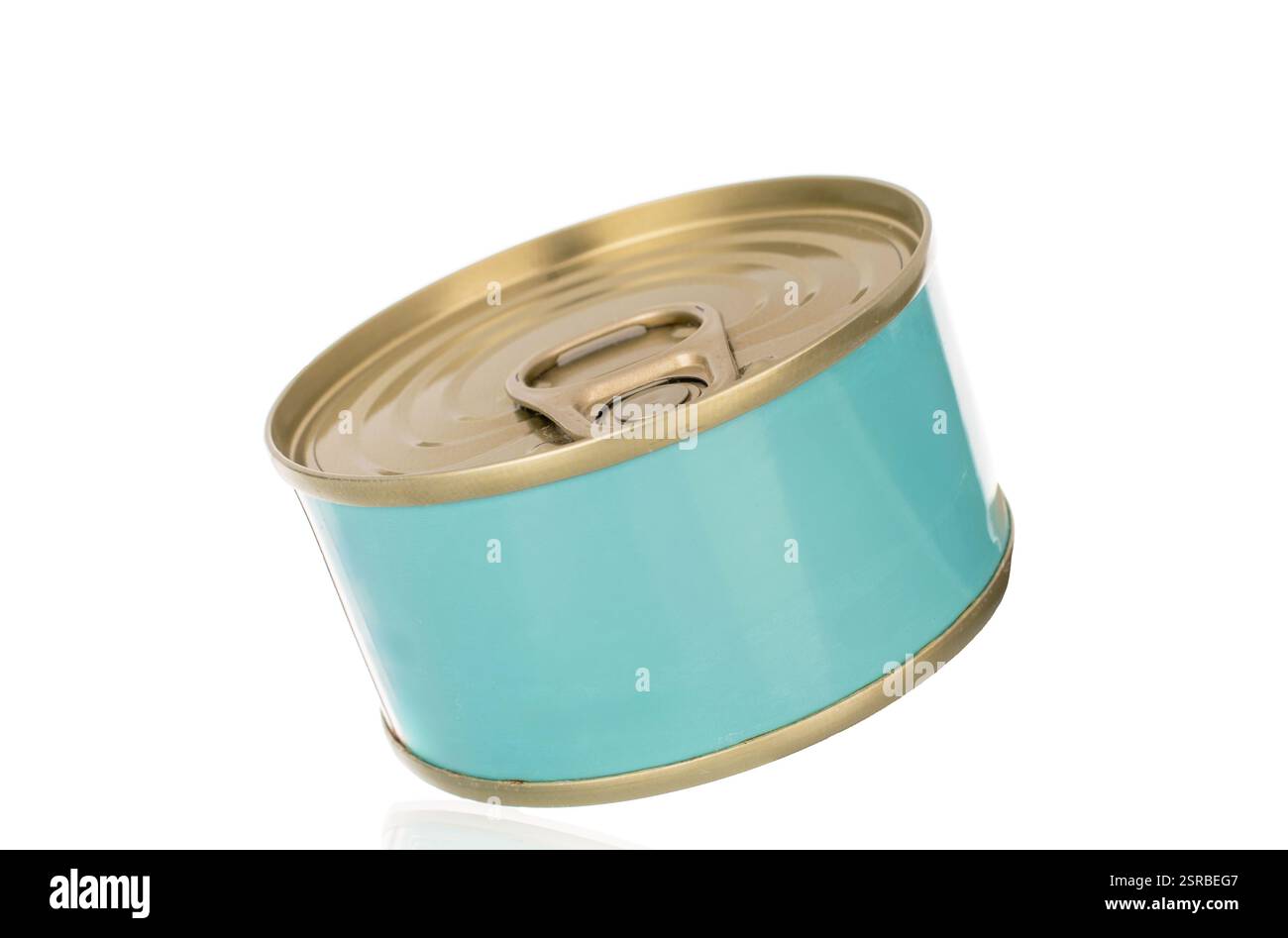 One metal can of fish, close-up, isolated on a white background Stock ...