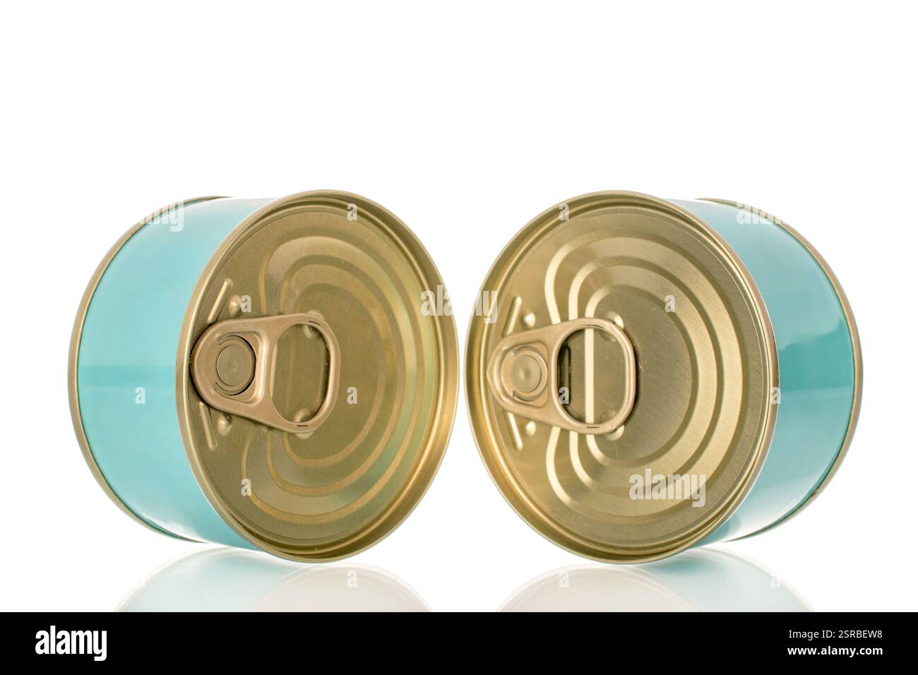 Two metal cans of tuna, close-up, isolated on a white background Stock ...