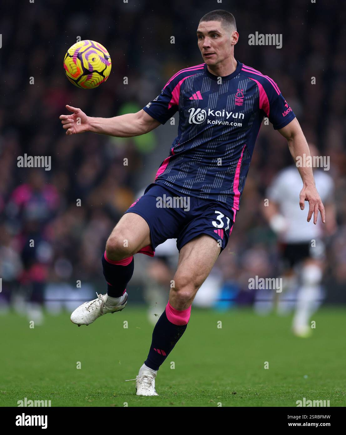 London, UK. 15th Feb, 2025. Nikola Milenkovic of Nottingham Forest ...