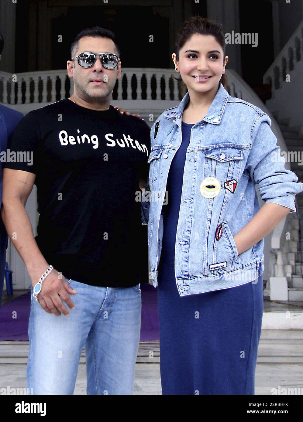 Bollywood actors Salman Khan and Anushka Sharma during a media ...
