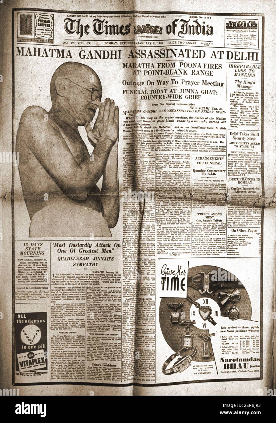 Collage of newspapers reporting Mahatma Gandhi assassination, India ...
