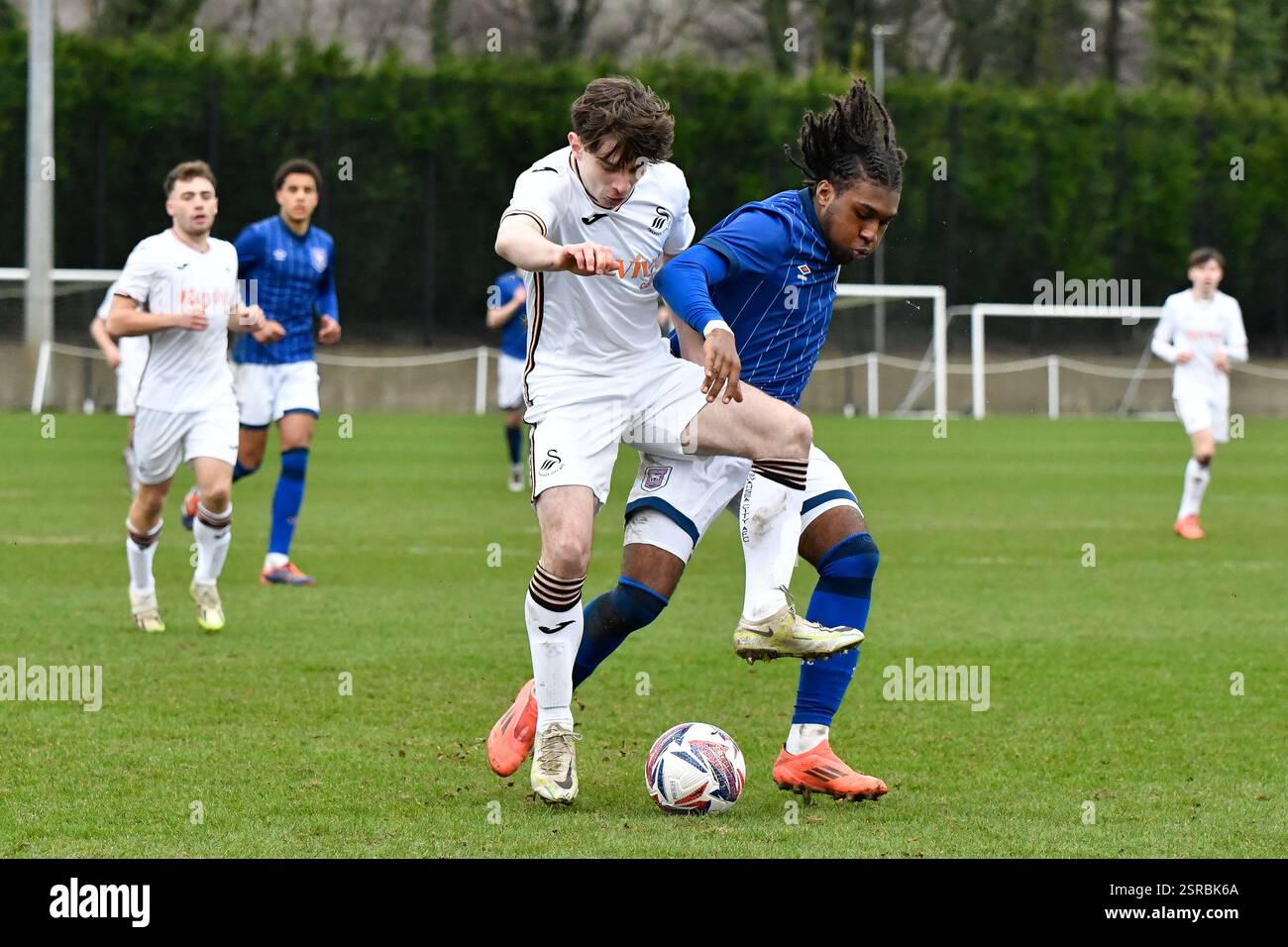 Landore, Swansea, Wales. 15 February 2025. Harlan Perry of Swansea City ...