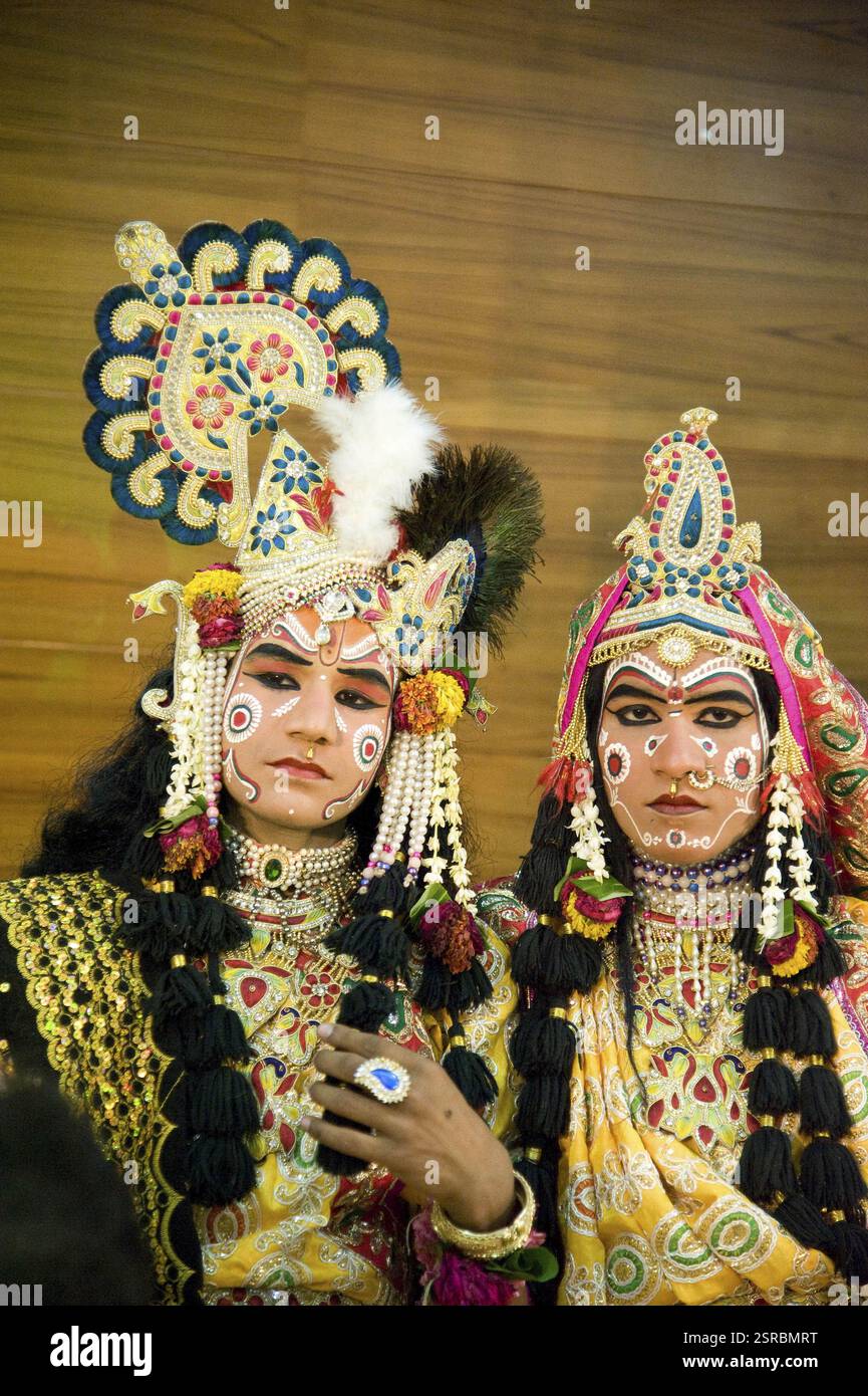 Couple dress up like radha krishna, mathura, uttar pradesh, india, asia Stock Photo - Alamy