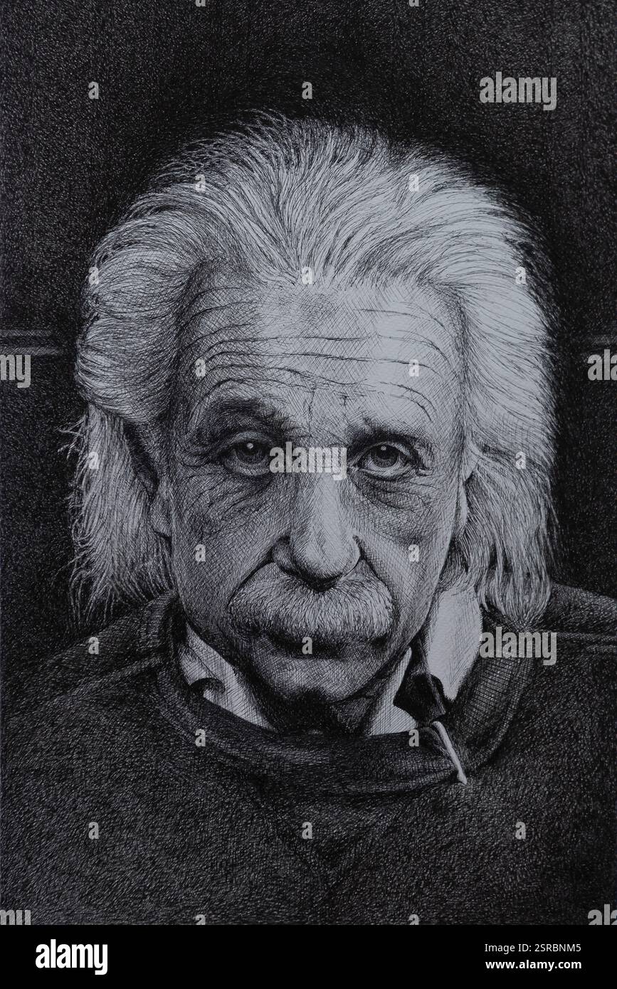 Albert Einstein portrait in Black ink drawing Stock Photo - Alamy