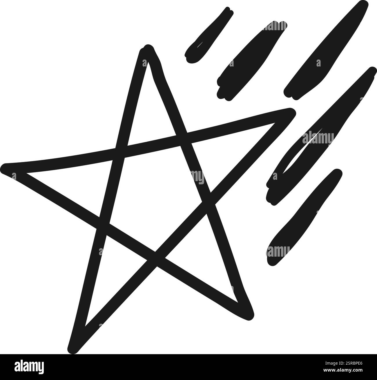 Simple, hand drawn five pointed star is depicted with dynamic speed ...