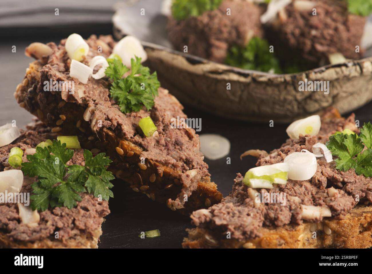 Sandwiches with homemade chicken liver pate for breakfast Stock Photo ...