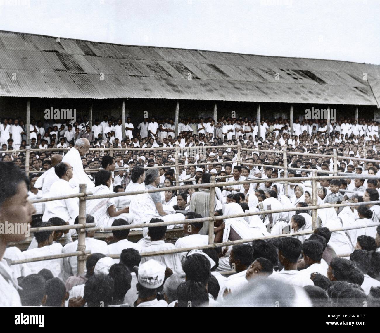 Mahatma Gandhi at meeting after Hindu Muslim riots, East Bengal, India ...