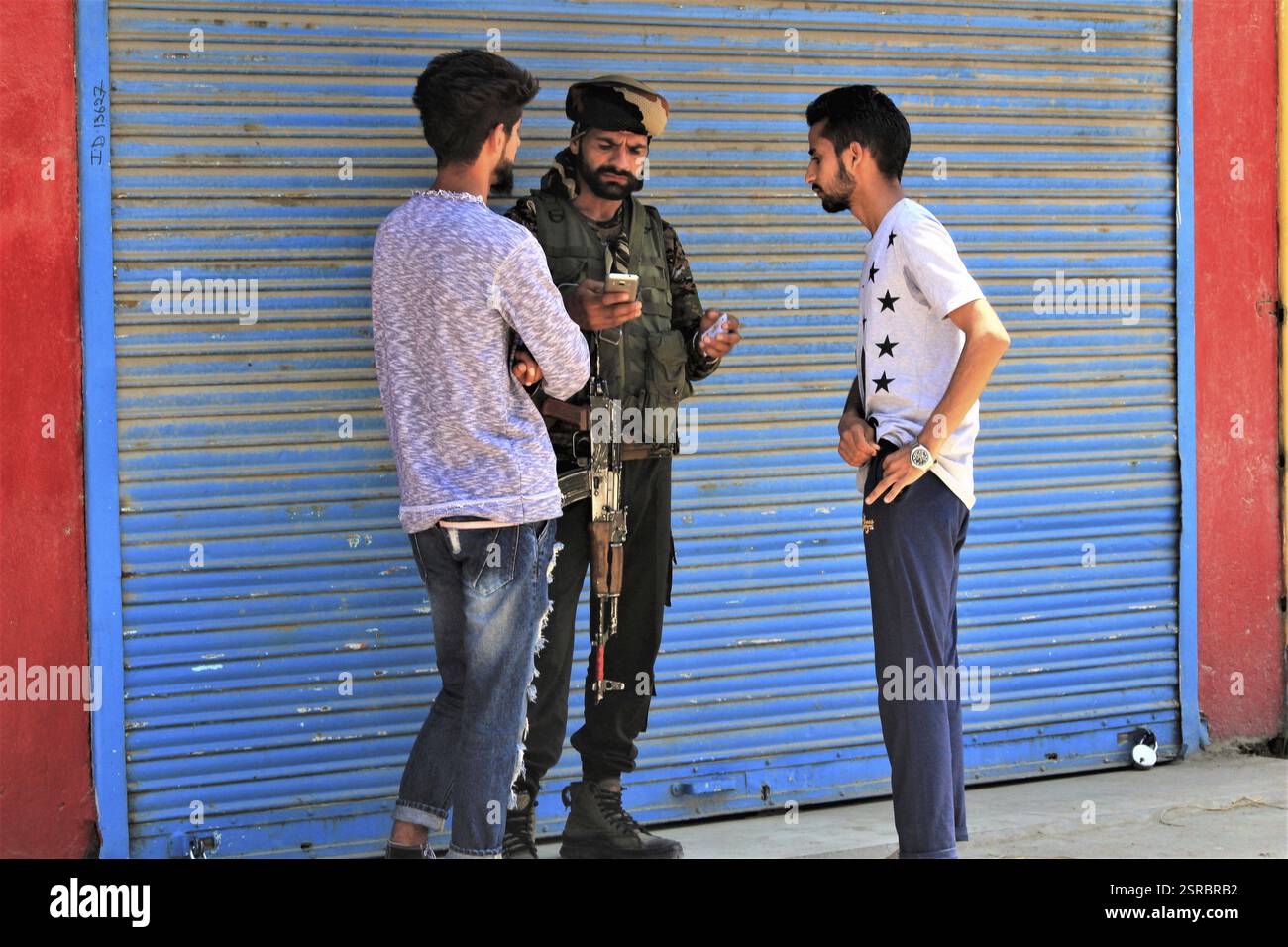 Army man during death anniversary of Hizbul Mujahideen, Kashmir, India ...