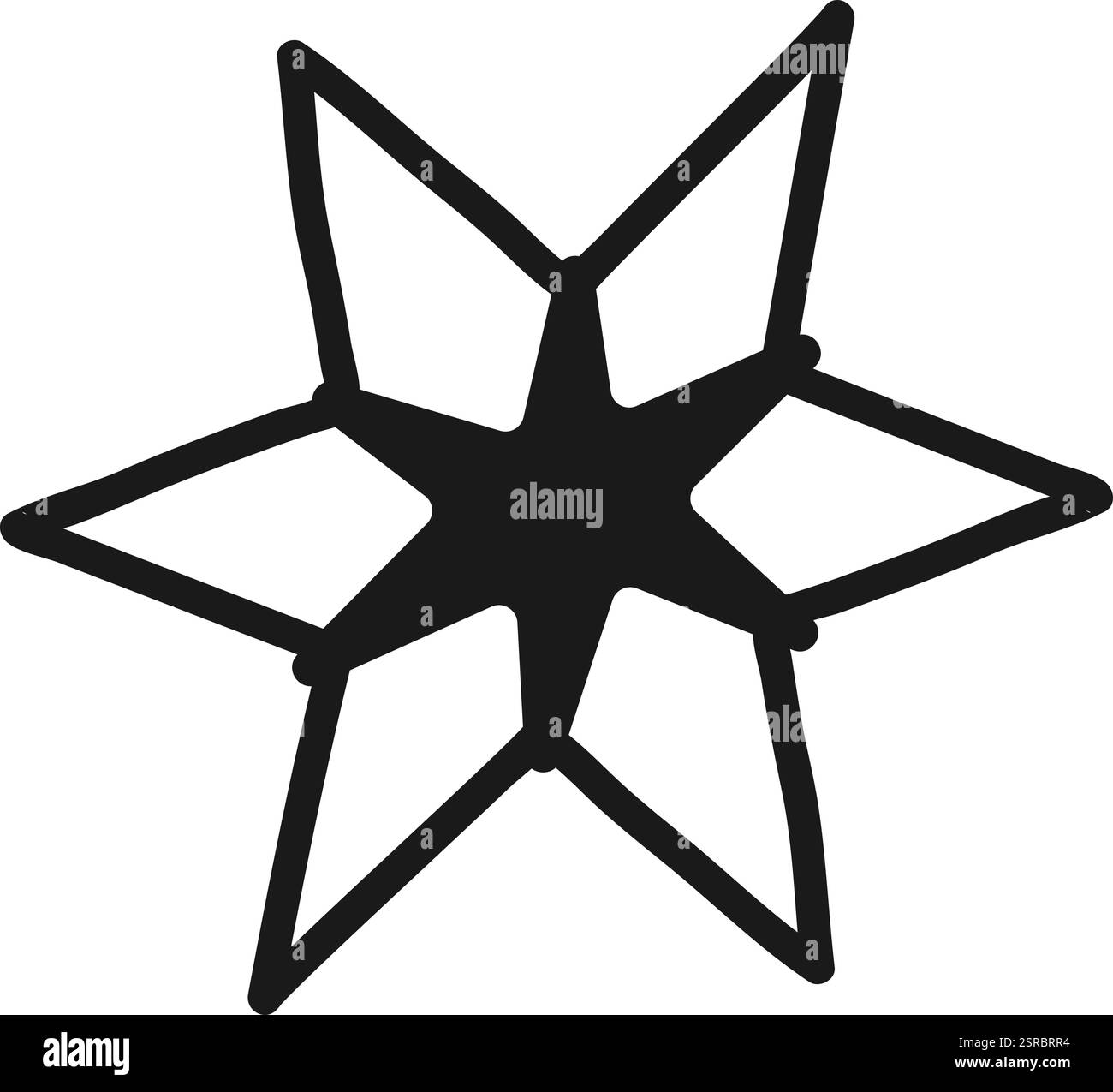 Hand drawn eight pointed star features a bold black outline and a ...
