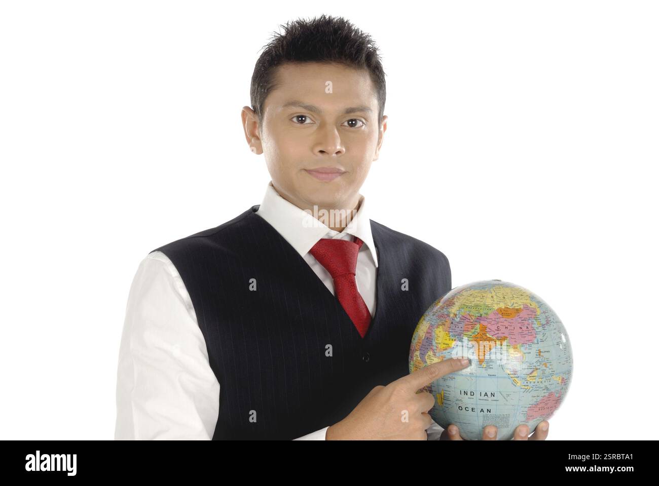 Executive showing map of India on globe MR#782W Stock Photo - Alamy