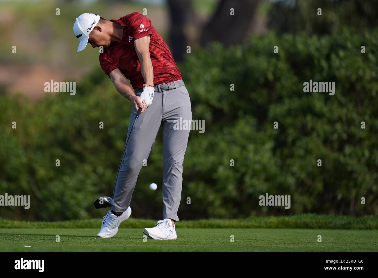 Collin Morikawa hits on the fifth tee of the South Course at Torrey ...