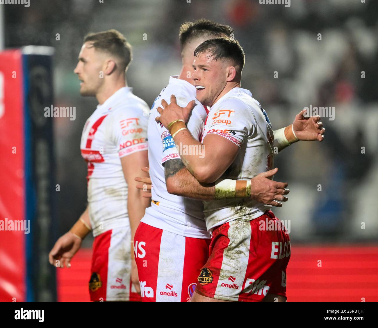 Morgan Knowles of St. Helens celebrates his try during the Betfred ...