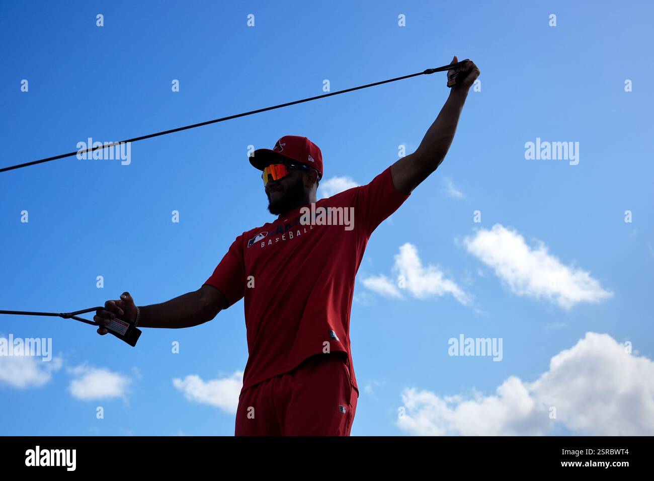 St. Louis Cardinals outfielder Victor Scott II stretches during a ...
