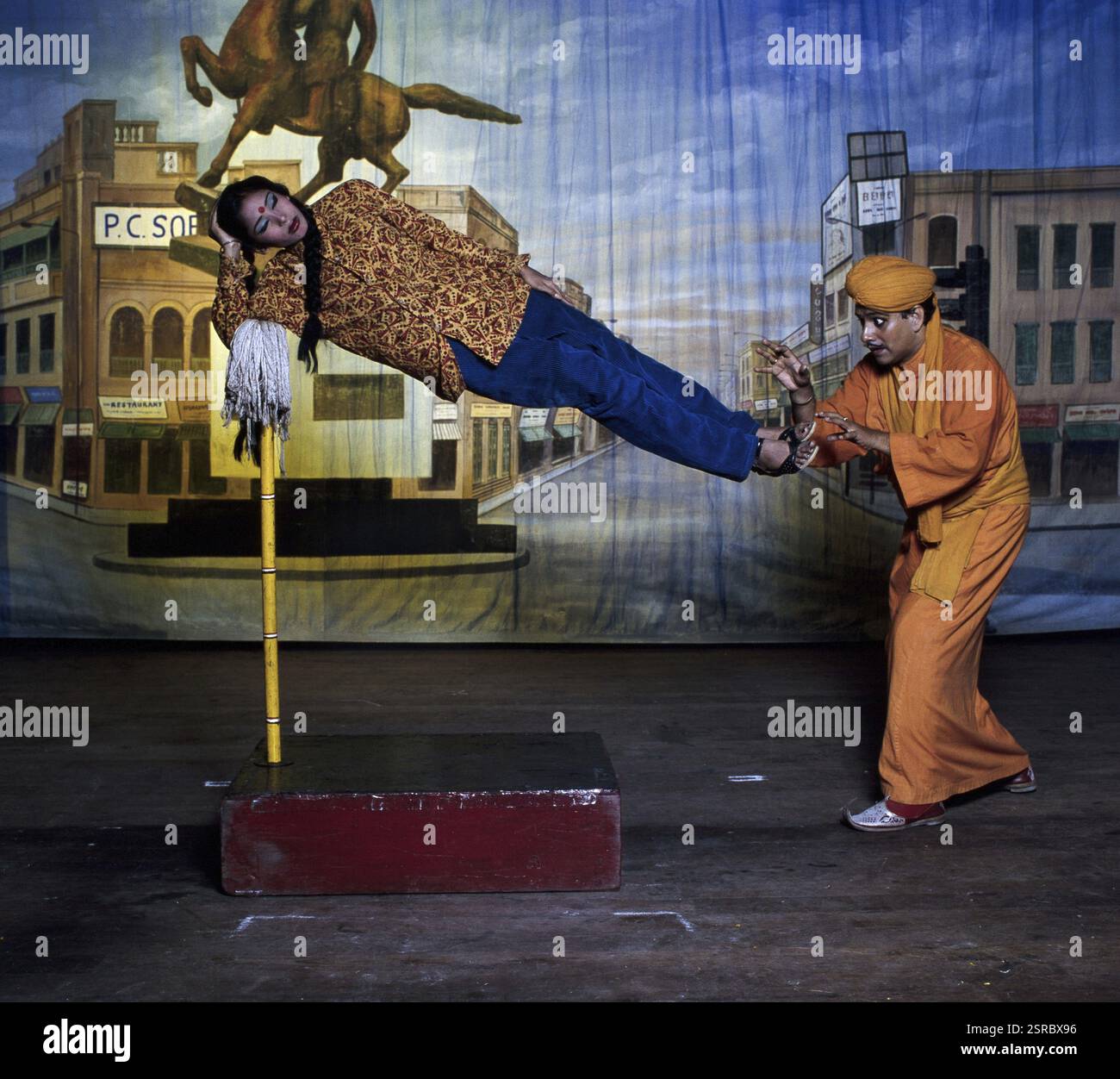 Magician P.C Sorcar performing tricks on woman, India, Asia Stock Photo ...