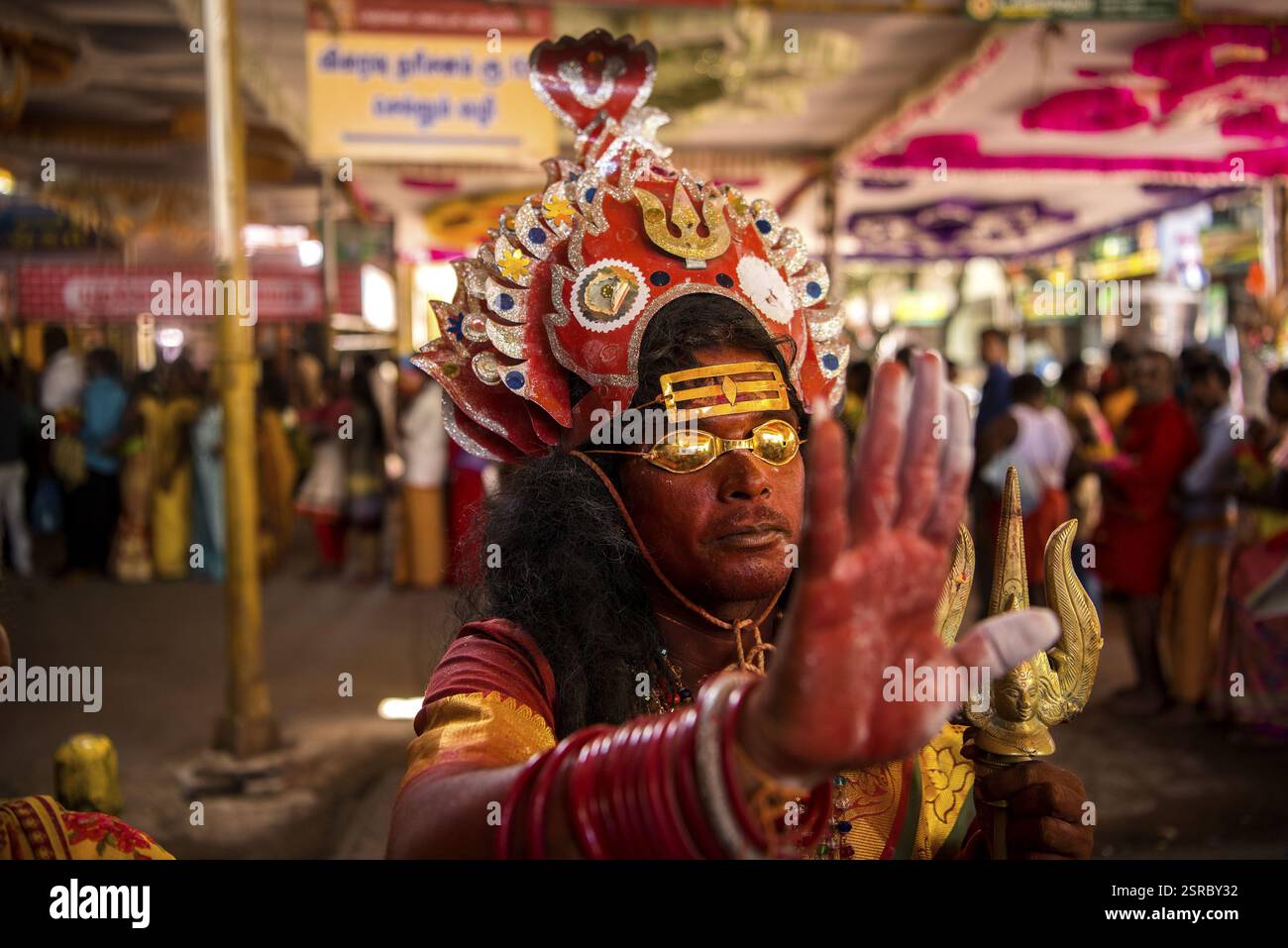 Man Hindu God dress, Mutharamman temple, Kulasai, Tamil Nadu, India ...