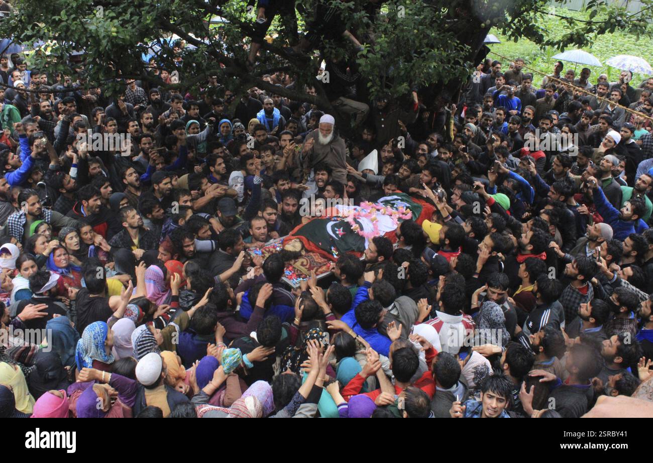 People carry dead body of slain rebels, Sopore town, Kashmir, India ...
