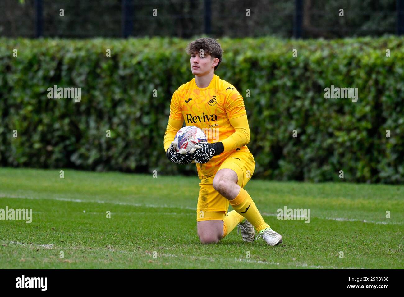 Landore, Swansea, Wales. 15 February 2025. Goalkeeper Sam Seager of ...
