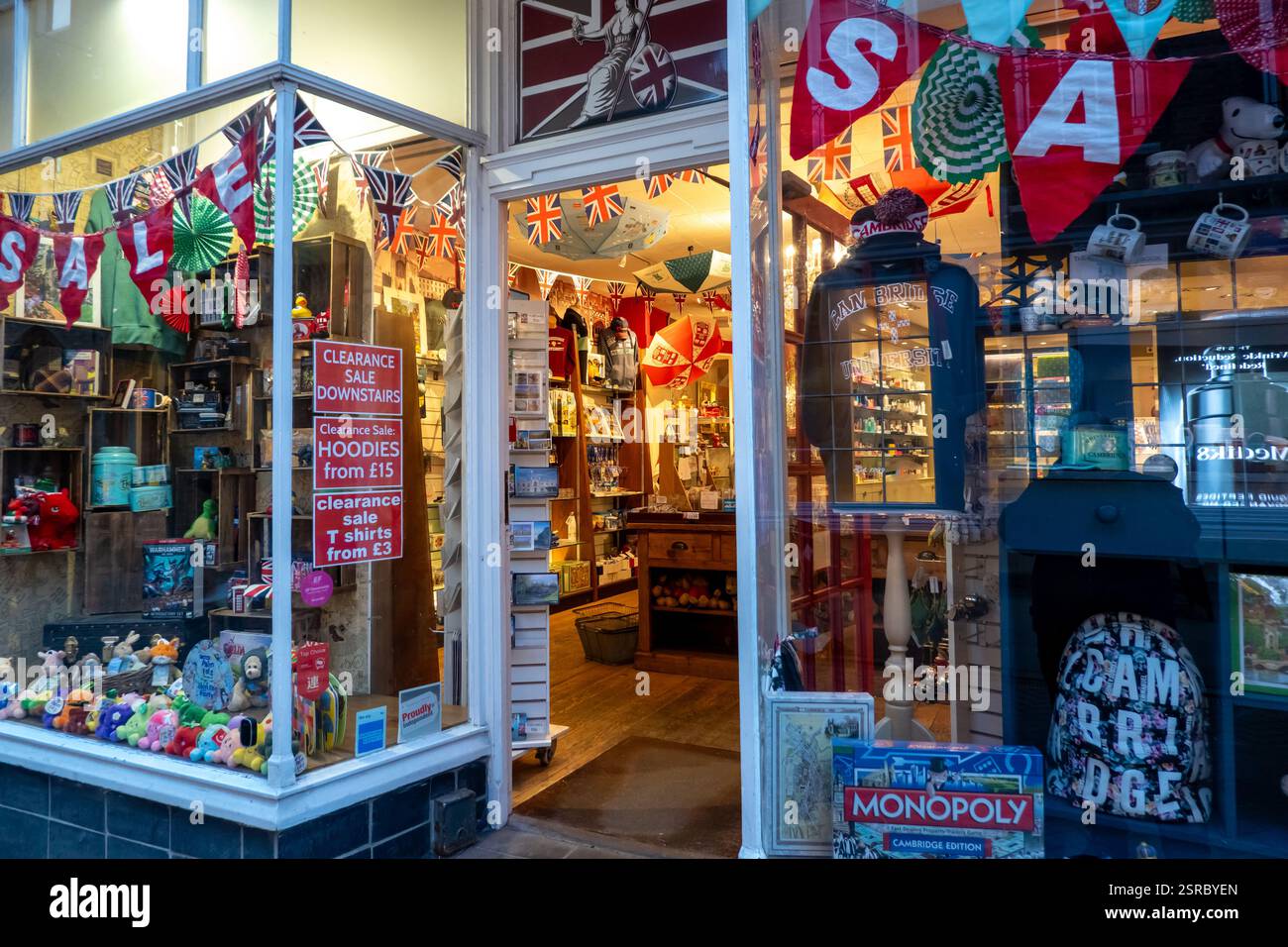 Charming British souvenir shop with Union Jack decorations and sale ...