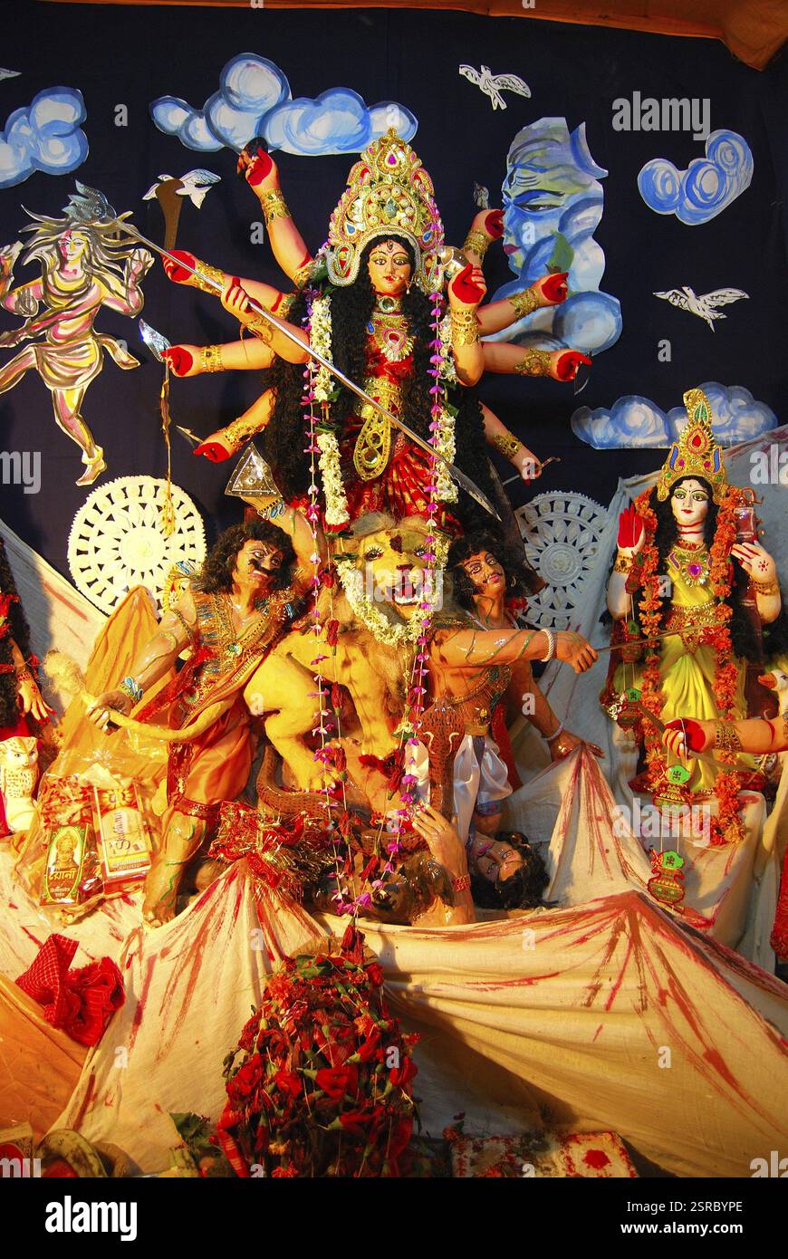 Goddess Durga killing demon, Varanasi, Uttar Pradesh, India, Asia Stock ...