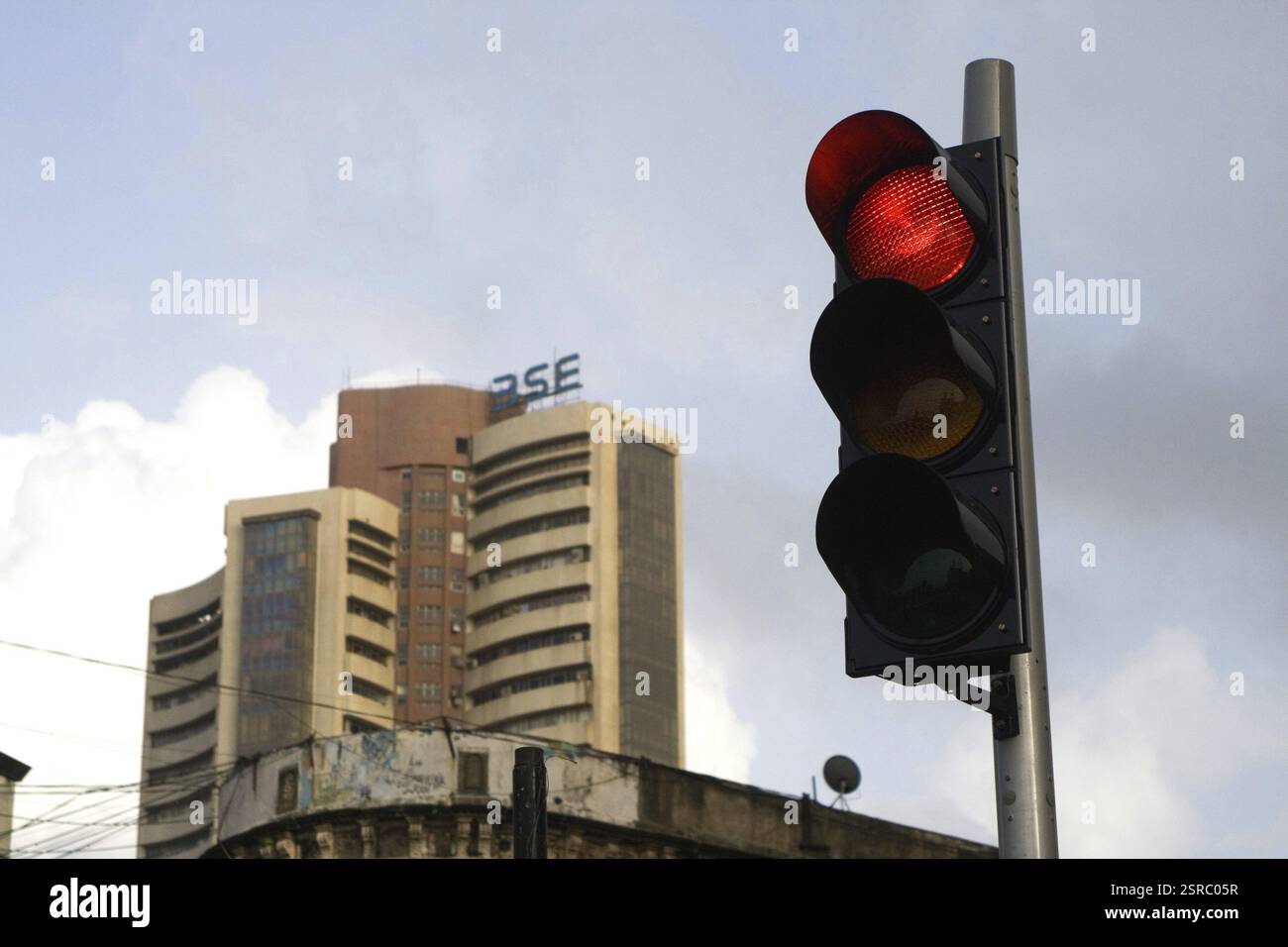 Signal showing red light at traffic junction in Bombay Mumbai ...