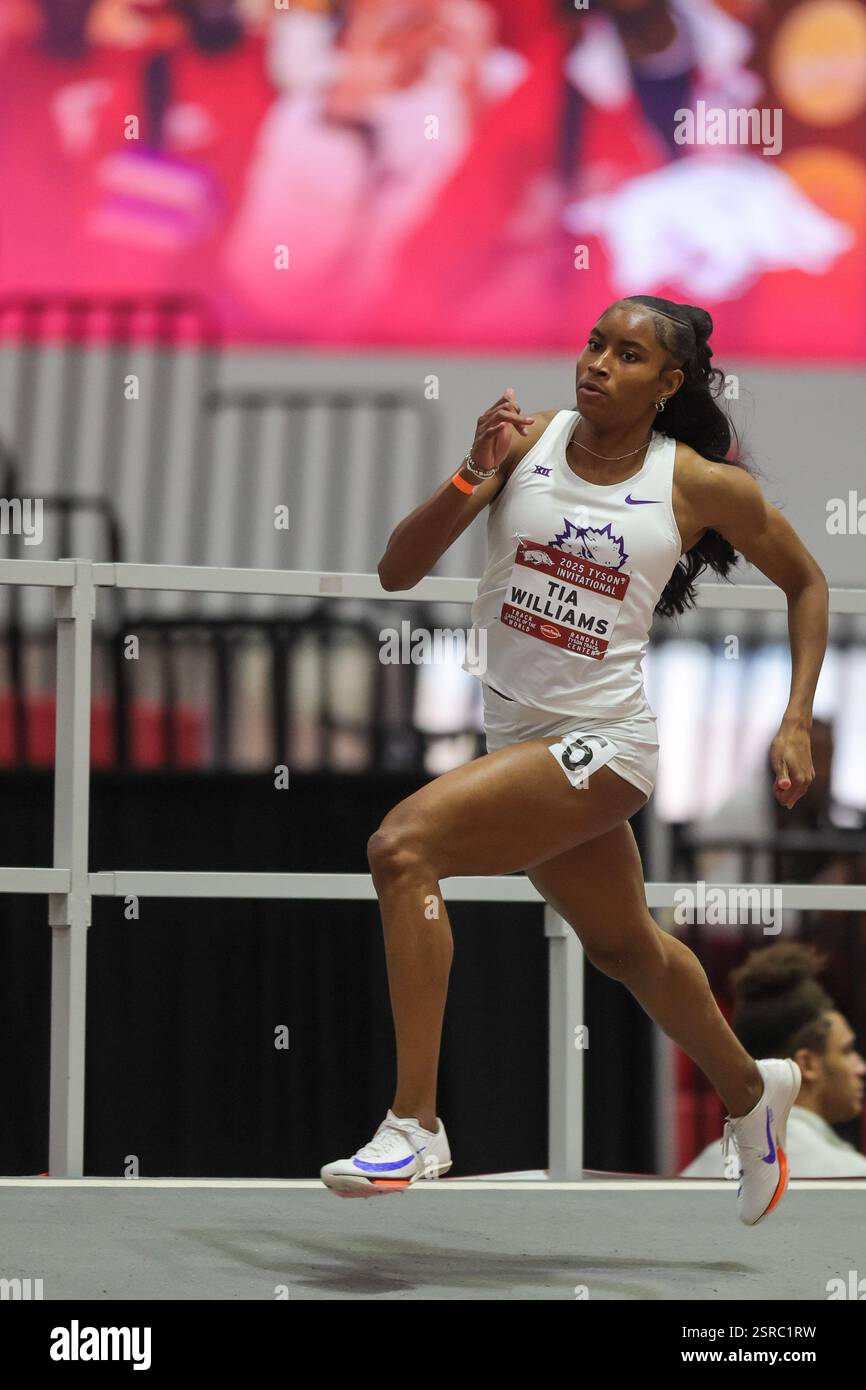 February 14, 2025: Tia Williams of TCU comes around the track on the ...