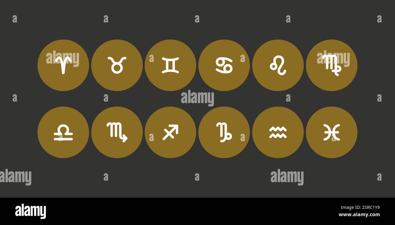 Zodiac horoscope. Twelve astrological icon symbols set. Stylized star ...